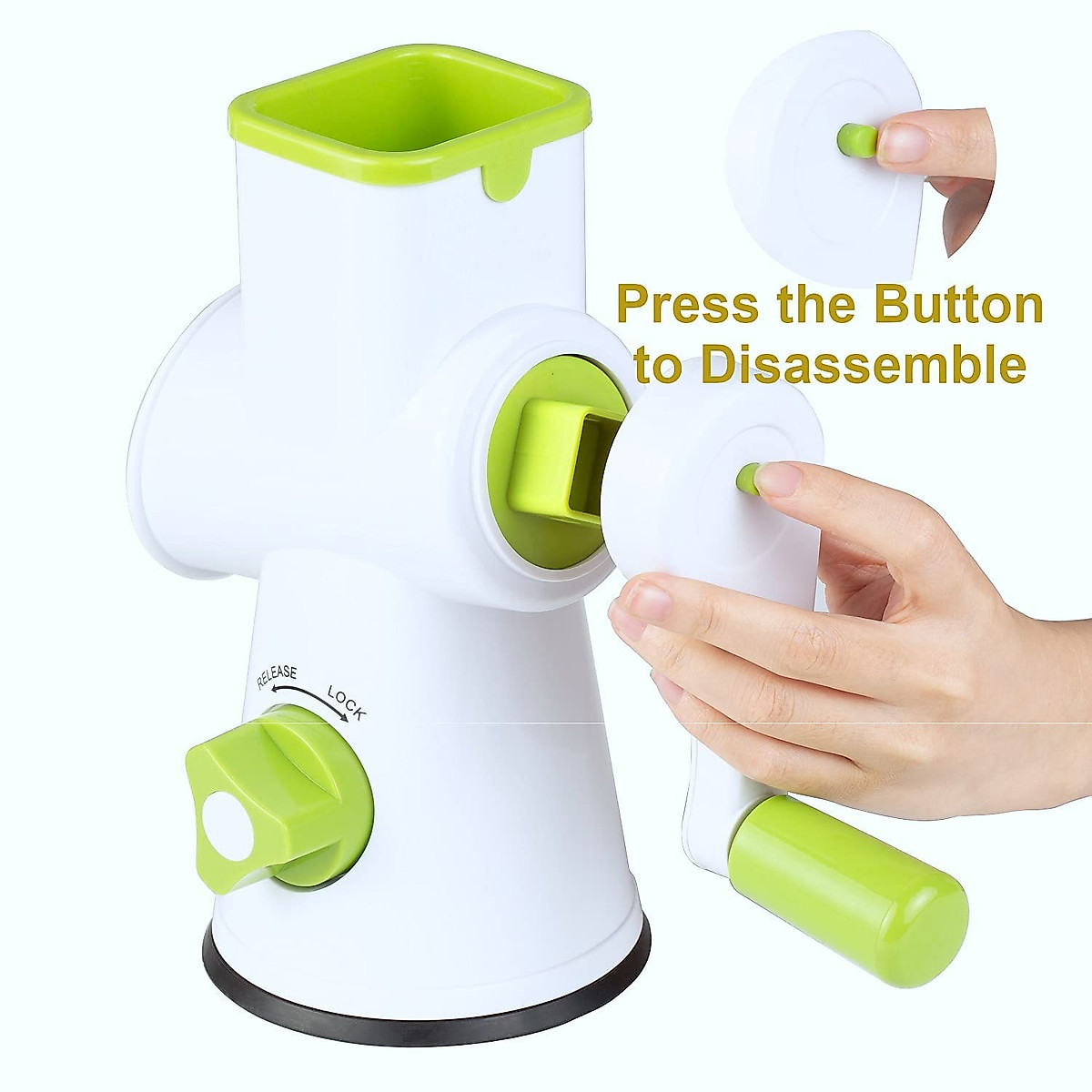 Rotary Cheese Grater - Round Vegetable Mandoline Slicer with 3 Cylinder Stainless Steel Blades, 100% Dishwasher Safe, Super Strong Grip