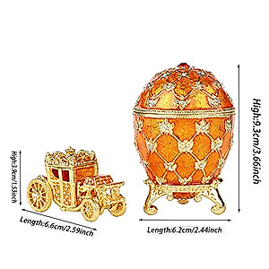 QIFU Vintage Gold Easter Egg Style Jewelry Trinket Box with Mini Royal Carriage, Unique Gift for Easter Collection