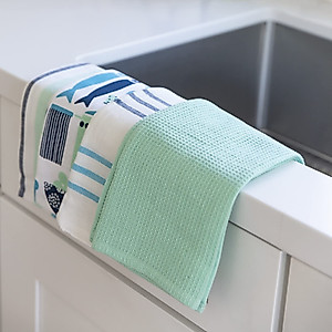 Jot & Mark Dish Towels 100 Percent Cotton | Set of 4 for Drying and Kitchen Use (Seafoam Blue-Green)