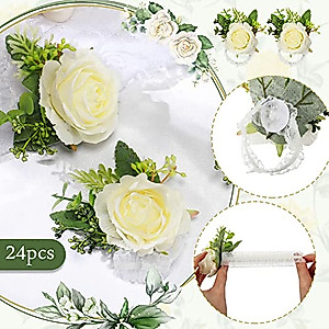 Sherr 24 Pcs Wedding Rose Wrist Corsage Wristlet Band for Bridal Bridesmaid Girls Women Flowers Bracelets Decor Wedding Artificial Flowers for Party Prom Wedding Homecoming (White)