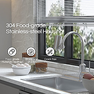 AFaucet 1 Faucet Water Filter 304 Food Grade Stainless Steel Filtration System Reduces Lead Chlorine & Bad Taste - Fits Standard Faucets (1 Filter Included)