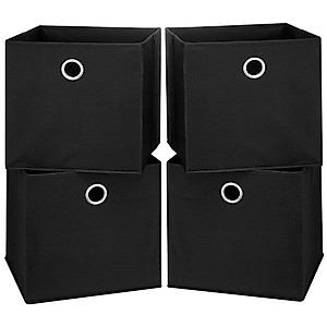 i BKGOO Foldable Storage Cube Drawer Bins Collapsible Fabric Storage Boxes with Round Metal Grommets for Organizing Shelf Nursery Home Closet 4 Pack Black 11" x 11" x 11"