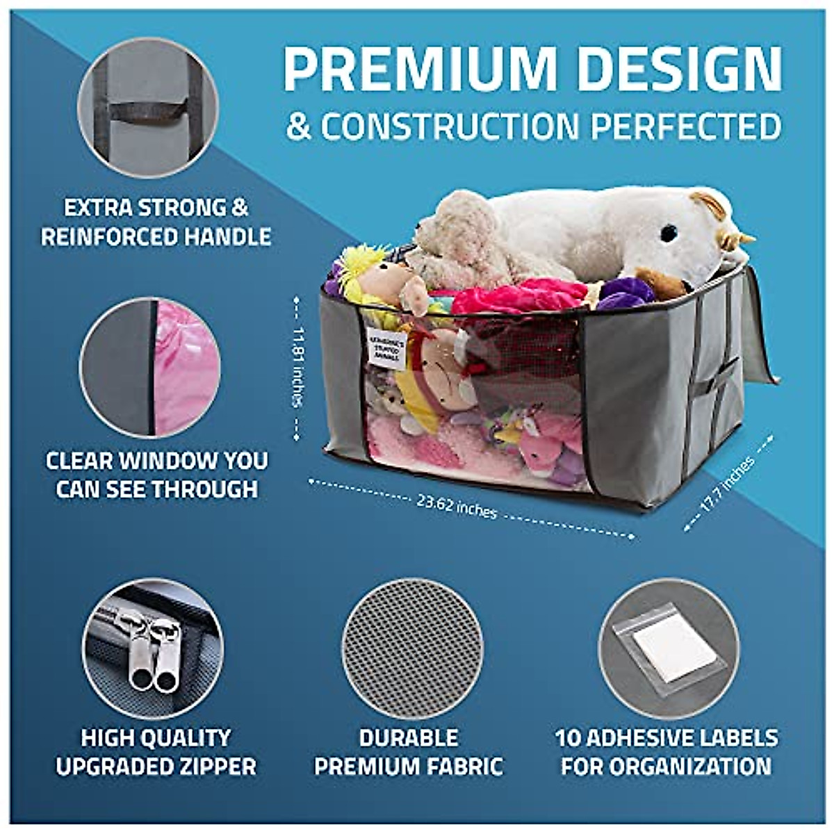 NestNeatly Large Capacity Clothes Storage Bag Organizer with Reinforced Handle for Comforters, Blankets, Bedding, Foldable with Sturdy Zipper, Clear Window, 3 Pack, Gray