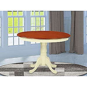 East West Furniture HLT-BMK-TP Hartland Kitchen Dining Table - a Round Wooden Table Top with Pedestal Base, 42x42 Inch, Buttermilk & Cherry