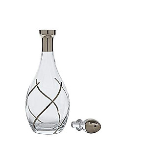Glazze Crystal VNG-150-PL Handcrafted Wine Decanter and Stopper, Cut and Interwoven Hand-Painted 24K Platinum Detailing, 13" Tall, 42 oz Capacity