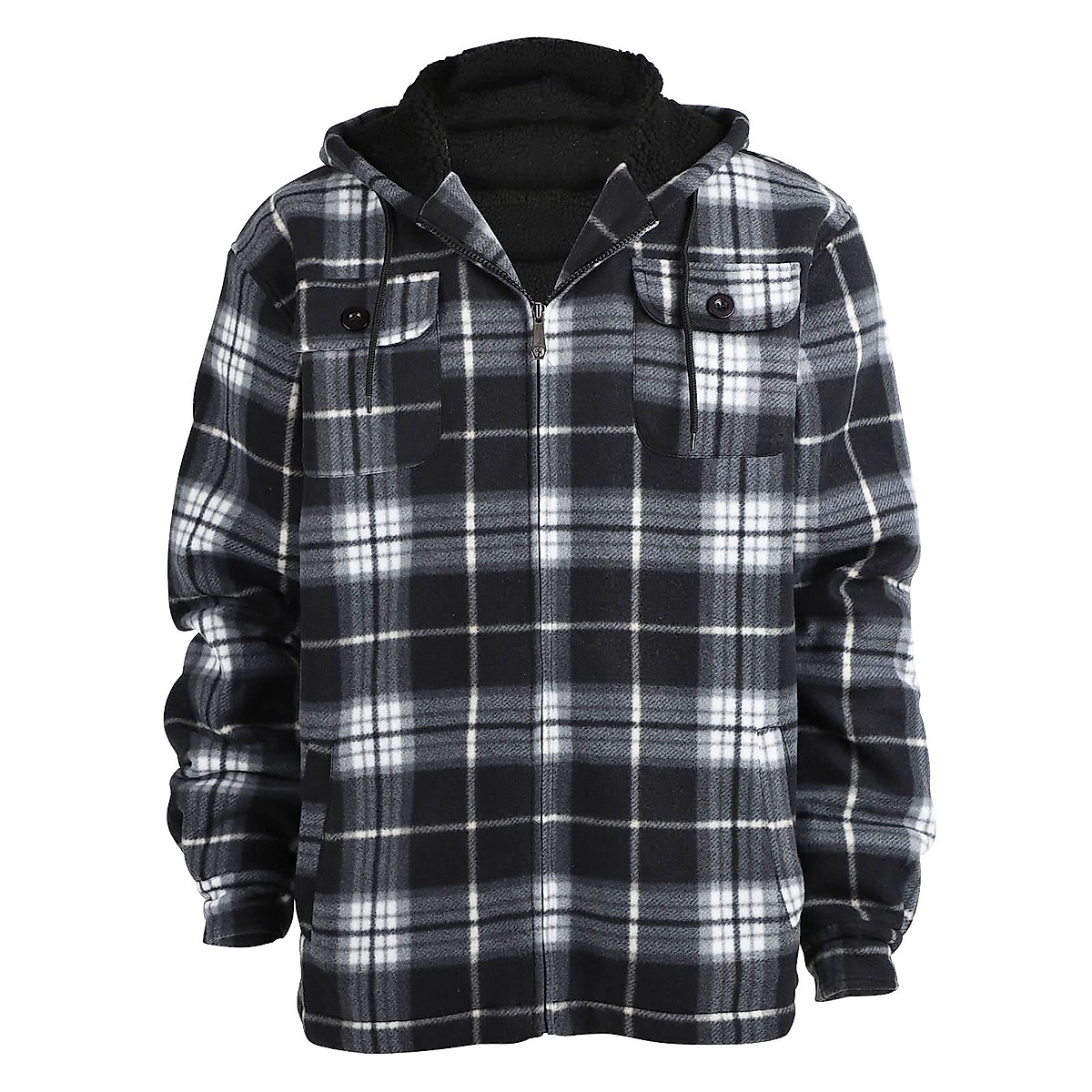 Winter Heavy Warm Sherpa Lined Fleece Plaid Flannel Jacket Men Plus Size S-5XL Big&Tall Mens Coat (X-Large, Black as Shown)