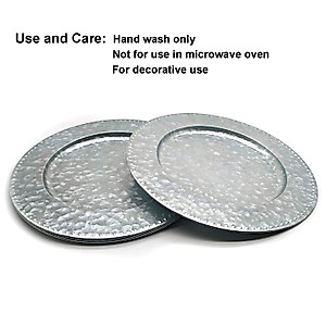 KX-WARE Silver Galvanized Steel Charger Plate, 13-inch Beaded Charger Plates Dinnerware Dishes, Set of 6