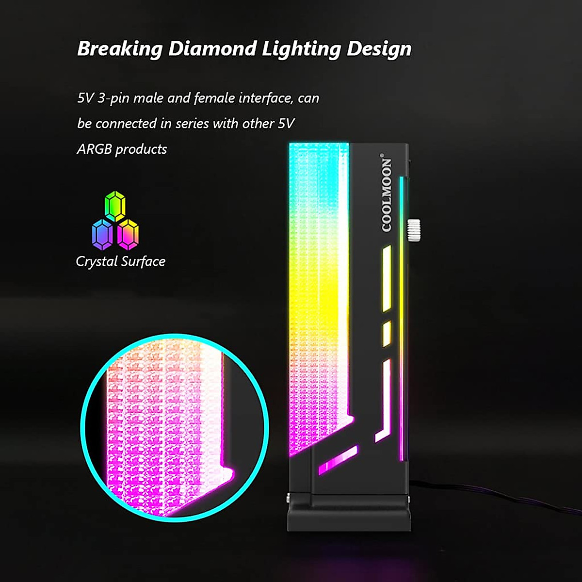 S-YUWEN RGB GPU Holder Coolmoon CM-GH2 Colorful Graphics Card 5V 3 Pin Vertical Support Video Bracket Frame ARGB Sync Jack, Sag Holder/Holster, White, 2.44x1.38x6.89in