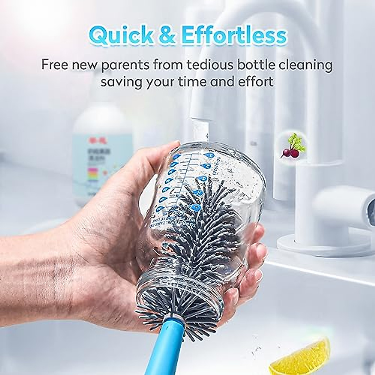 ZRFMIB Electric Bottle Brush Set with Baby Bottle Brush, 2 Nipple Brush, Straw Brush and Extension Handle, Rechargeable Bottle Brush Cleaner, for New Baby Family,Blue