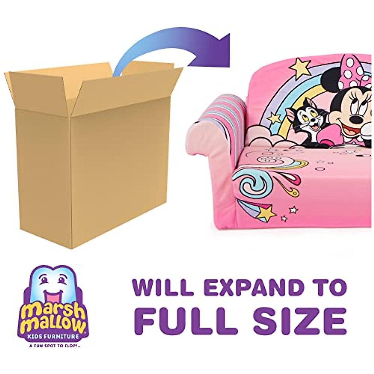 Marshmallow Furniture, Minnie Mouse 3-in-1 Slumber Sofa, Foam Toddler Nap Mat with Attached Blanket