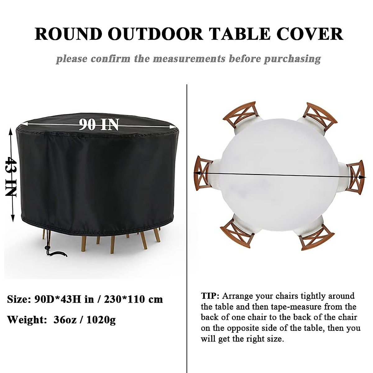 Onlyme Patio Table and Chairs Cover Round, Outdoor Durable and Waterproof Furniture Set Covers, 90 inch