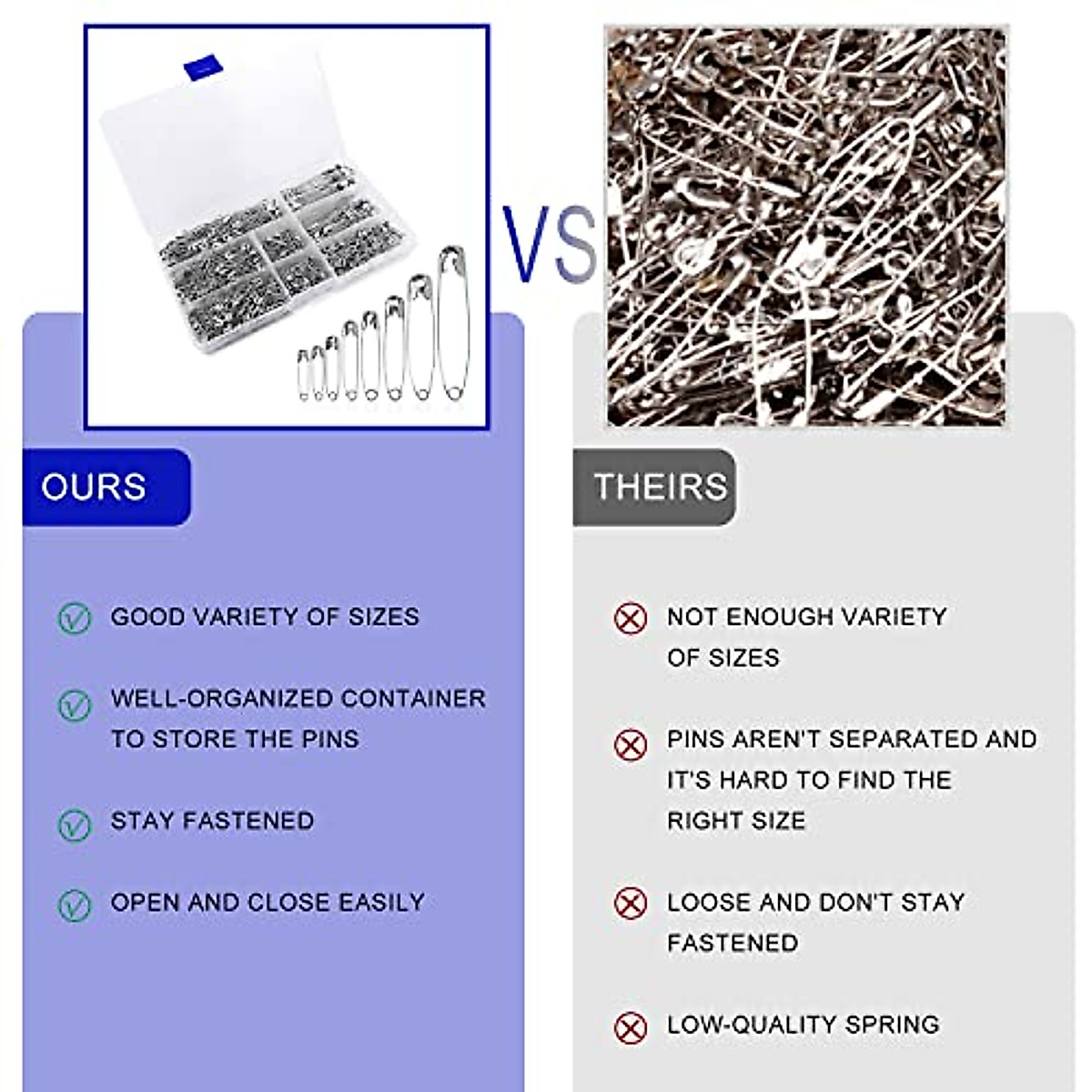 YULIKTOR Safety Pins, Safety Pins Assorted, 460 Pack, Assorted Safety Pins, Safety Pin, Small Safety Pins, Safety Pins Bulk, Large Safety Pins, Safety Pins for Clothes