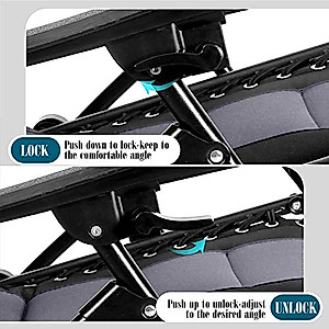 MFSTUDIO Zero Gravity Chairs, Patio Recliner Chair, Padded Folding Lawn Chair with Cup Holder Tray,Grey