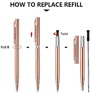 LONGKEY 3 Pack Slim Ballpoint Pens Black ink Medium Point 1.0 mm Writting Pen, Great Gift for Wedding Business Office Students Teachers Christmas (Rose Gold)