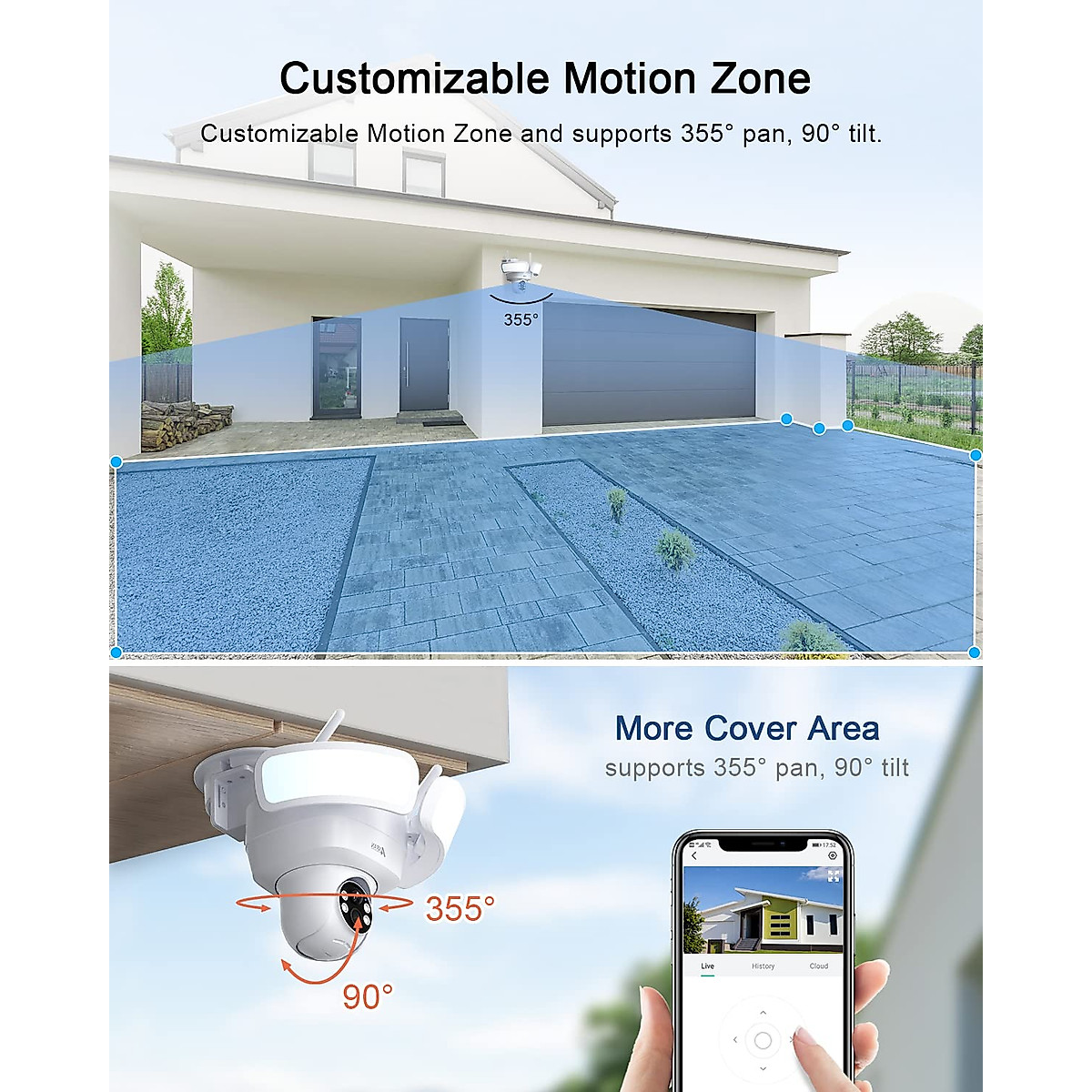 ANRAN Floodlight Security Camera Wireless Outdoor with 360° View Pan/Tilt, 2K Solar Powered WiFi Camera, IP65 Smart Lighting Cam, Color Night Vision, 120dB Siren, Two Way Audio, PIR Motion Detection