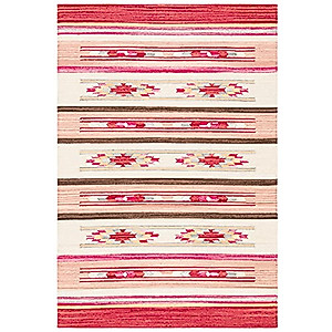 SAFAVIEH Cotton Kilim Collection 4' x 6' Red / Ivory KLC301Q Handmade Southwestern Boho Tribal Cotton Area Rug