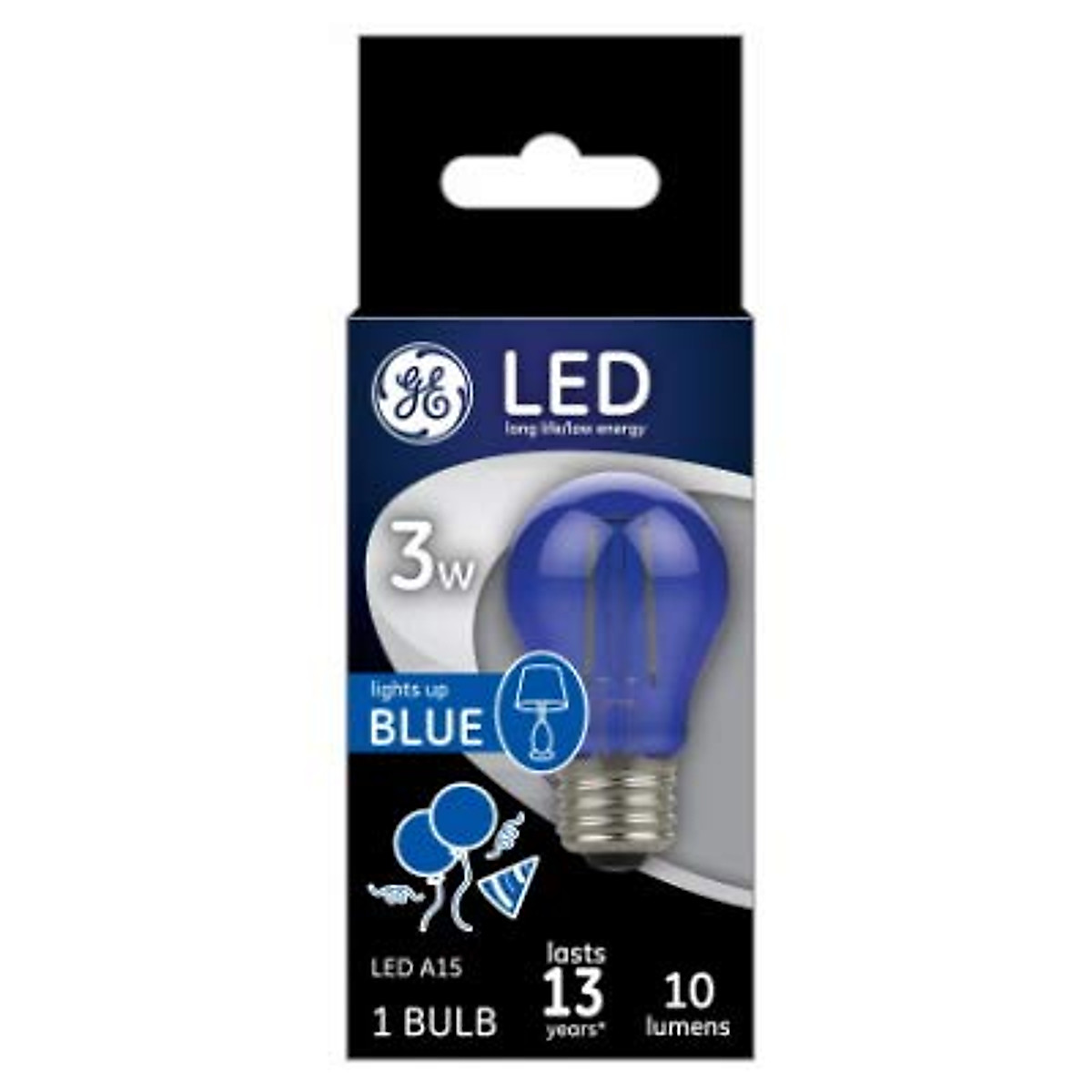 GE Lighting 93116857 LED Party Light Bulb, A15, Blue, Soft White, 100 Lumens, 3-Watt - Quantity 1