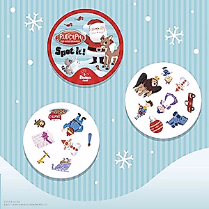 USAOPOLY Spot It! Rudolph | Fun Card Game for Kids and Adults | Featuring Rudolph, Santa Claus, Yukon Cornelius, Bumbles and More | Licensed Rudolph The Red Nosed Reindeer Game