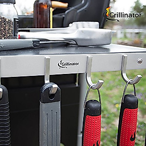 Grillinator BBQ Tool Rack - Polished Stainless Steel 6 Hook Storage for Grilling & Cooking Utensils - Easy to Install - Gas, Charcoal & Electric Grills - Indoor or Outdoor Use