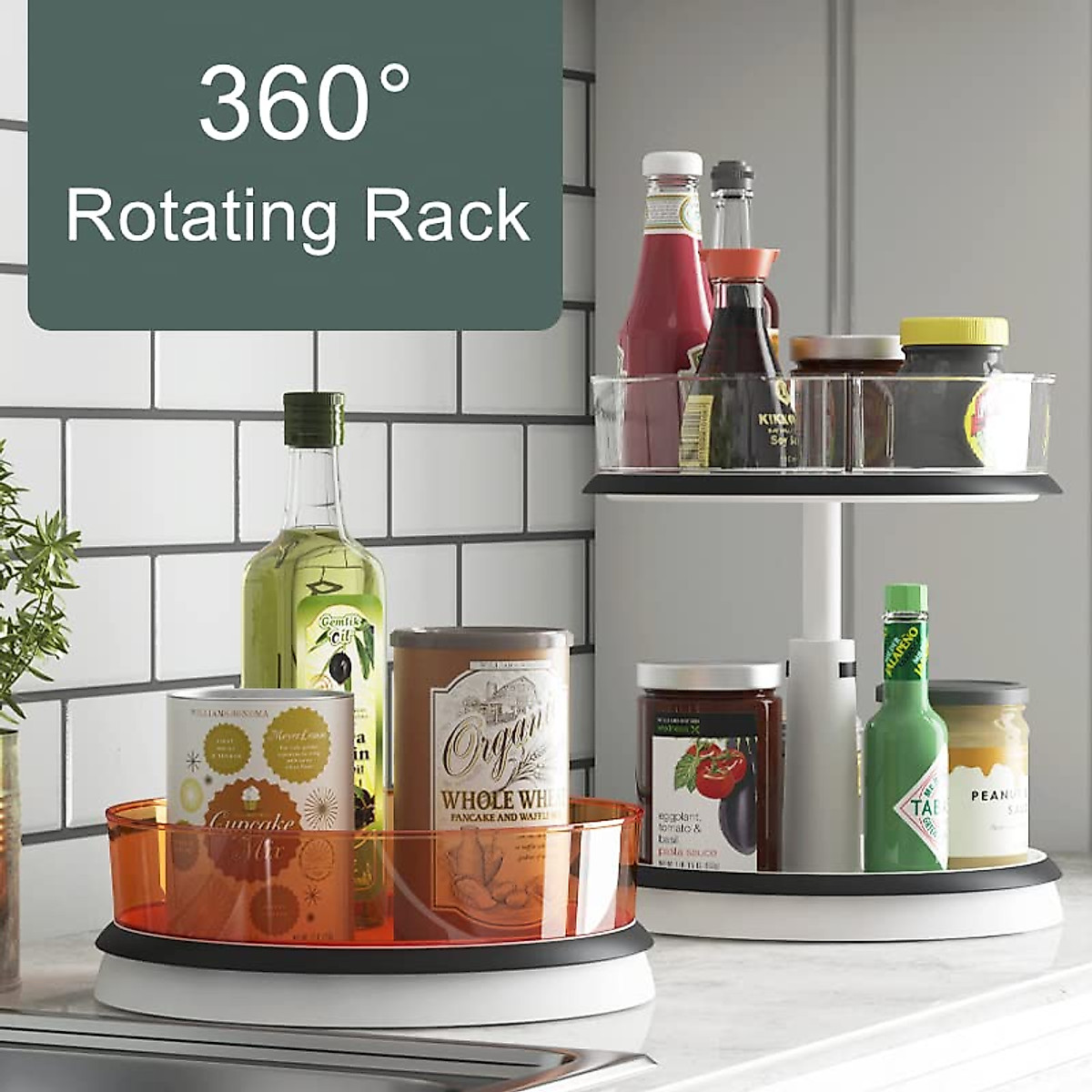 ROYALITA 2 Tier Lazy Susan Organizer for Cabinet, Upgraded 11.5" Clear Lazy Susan Turntable for Table, Detachable 360° Rotating Lazy Susan Spice Storage for Kitchen, Pantry, Refrigerator, Countertop