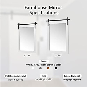 Clavie Farmhouse Wall Mirror Rustic Horizontal Wood Framed Bathroom Mirror, Barn Door Style Decorative Mirrors, 22"x30" White