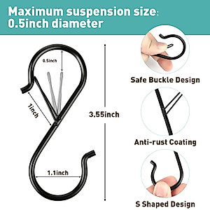 20 Pcs S Hooks for Hanging Heavy Duty, 3.5-inch Heavy Duty Metal S Hooks with Safety Buckle, S Shaped Hooks, Pot Rack Hooks, Closet Hooks, S Hooks for Hanging Plants, Kitchen Utensil, Pot, Pan, Bags