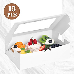 HANSGO 6 Count White Cupcake Boxes, 15PCS Cupcake Containers with Window Cupcake Holders Bakery Boxes for Birthday Holiday Party