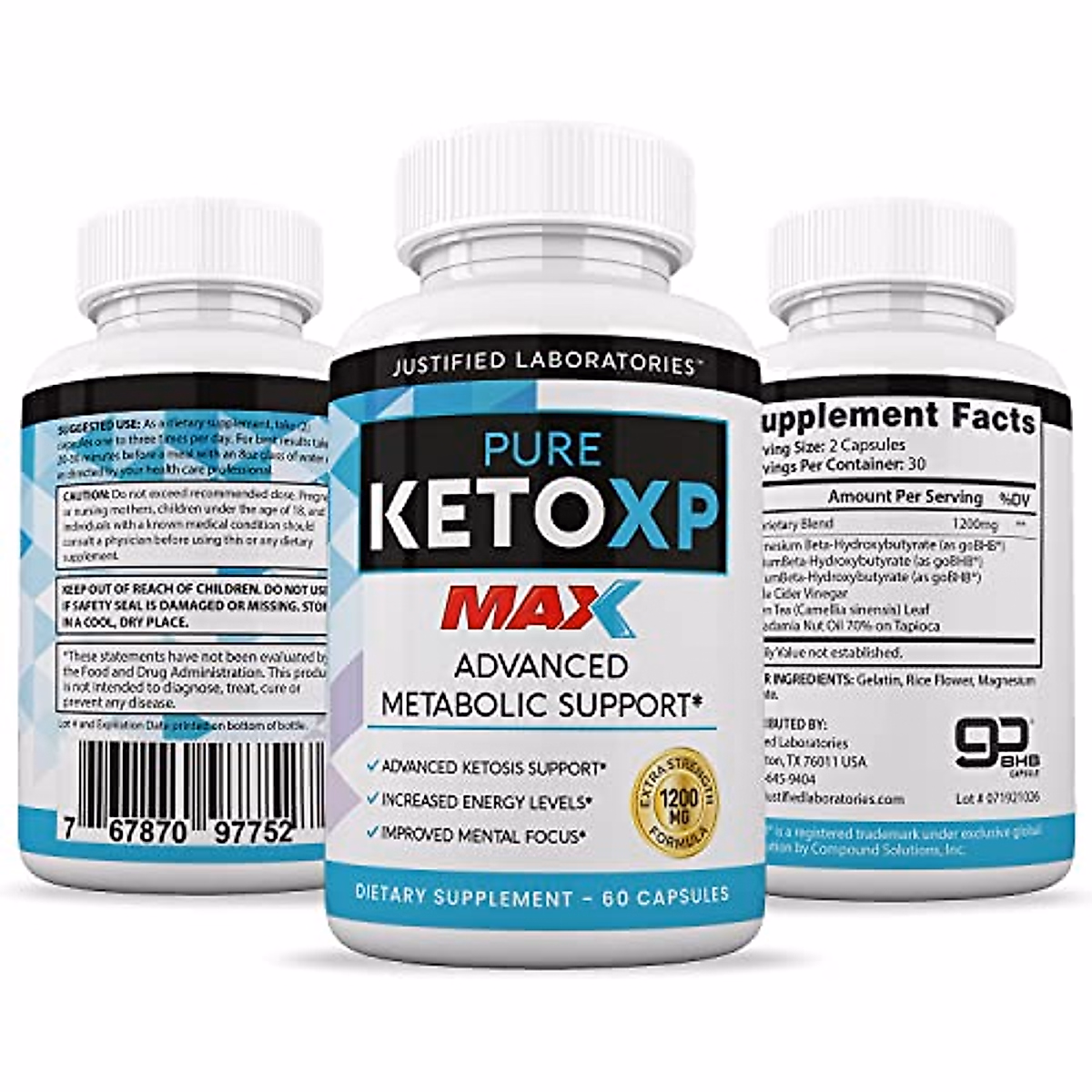 Pure Keto XP Max 1200MG Pills Advanced Ketogenic Supplement Real Exogenous Ketones Ketosis Support for Men Women 60 Capsules 3 Bottles