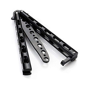 Butterfly Knife Trainer Practice with O-Ring Latch - Enhanced Version - Black Metal Steel - no Offensive Blade - for Beginner, Butterfly Knives Lover and More