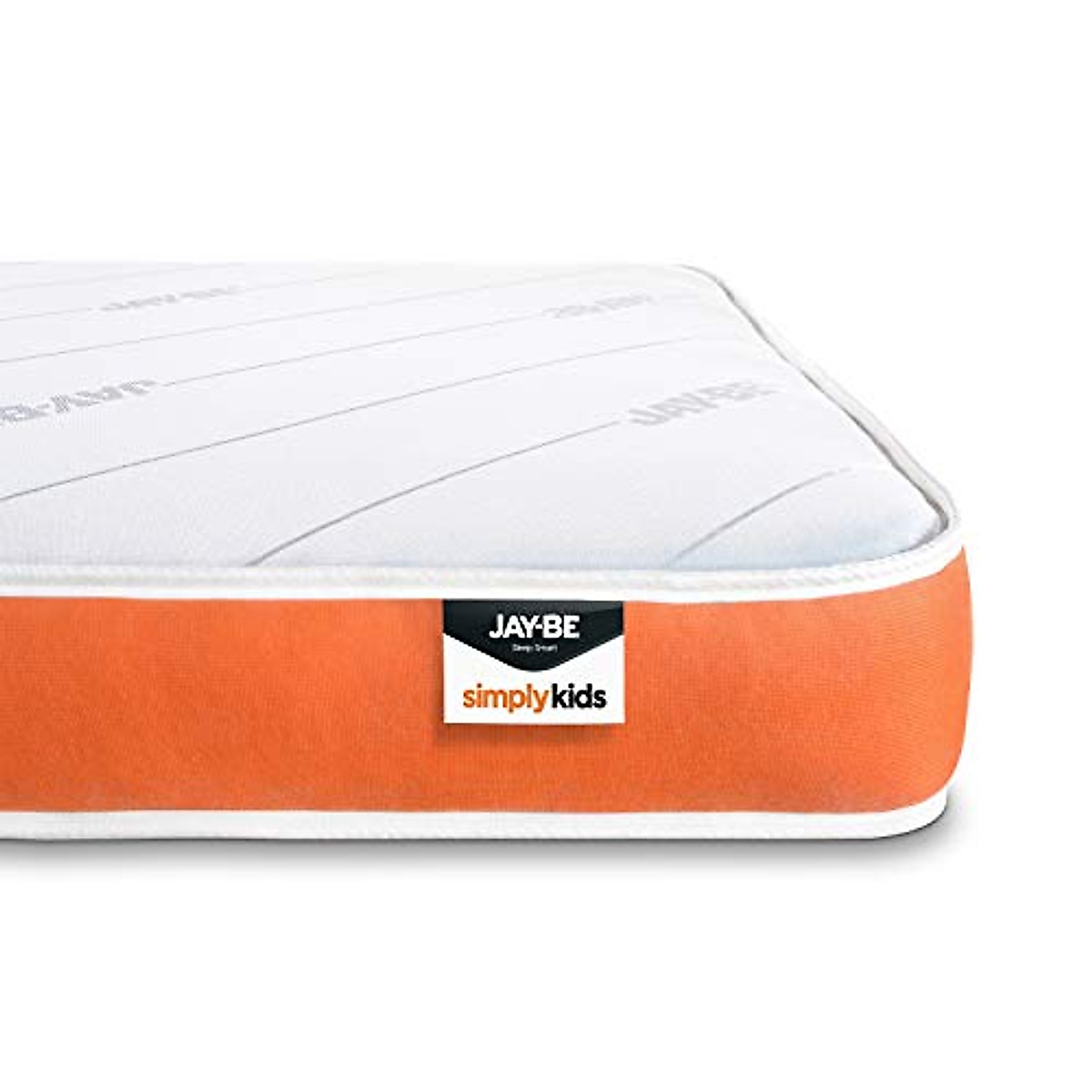 Jay-Be Mattress Simply Kids Sprung Mattress, Bed in a Box - Foam Free - Twin Single, White and Orange