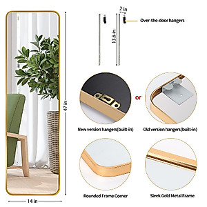 Giftgarden 47"x14" Gold Full Length Mirror Aluminum Framed, Modern Long Wall Mirror Tall Full-Body, Wall Mounted or Over The Door Hanging for Bedroom Closet Bathroom, Golden