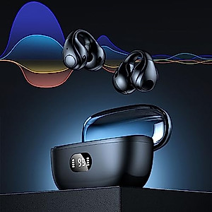 Open Ear Headphones Wireless Bluetooth 5.3，Noise Cancelling Earbuds，HiFi Stereo Headphones，Wireless Headphones, Ear Stereo Bass Headset with Earhooks LED Battery Display (Black)