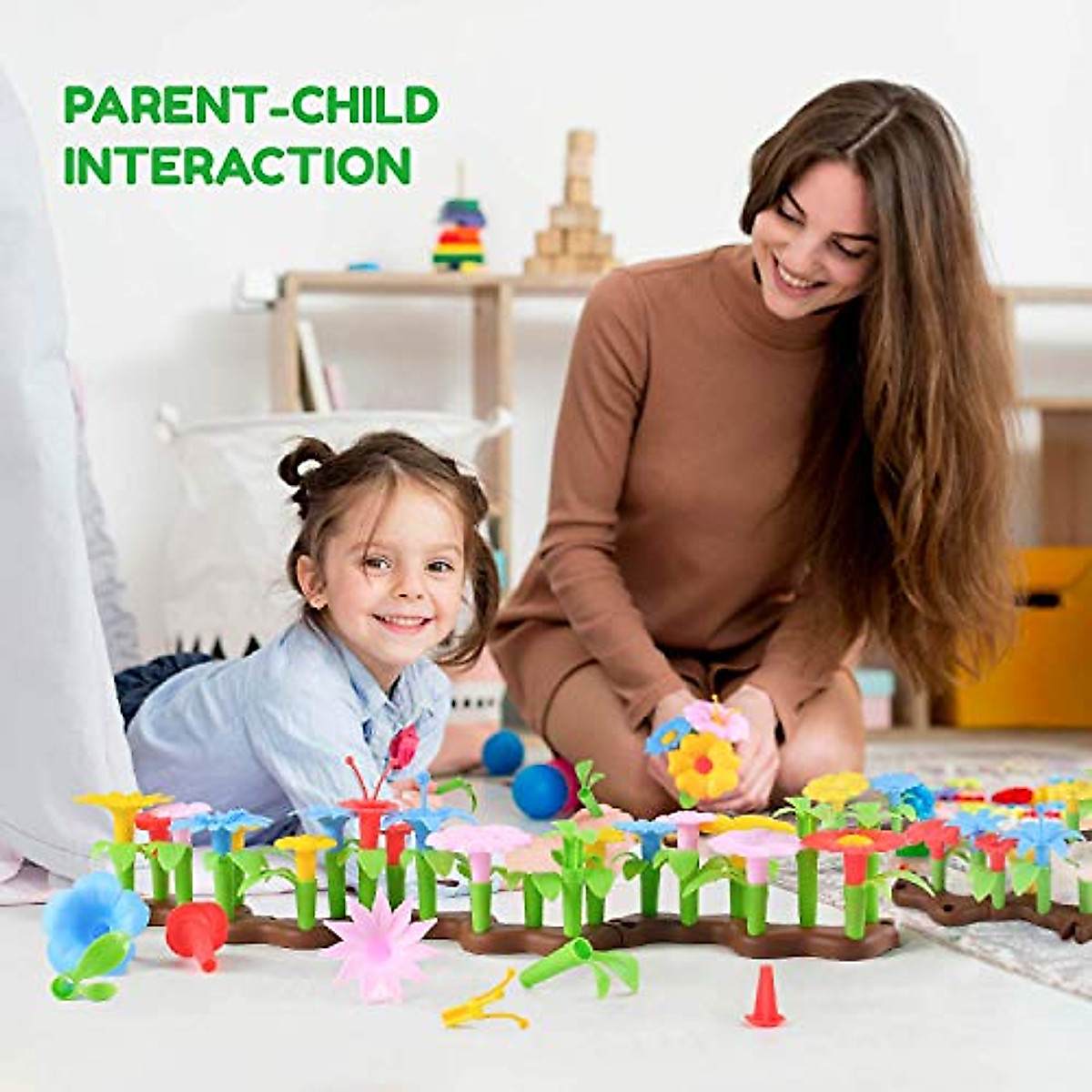 BFUNTOYS 81Pcs Flower Garden Building Toys for Girls 3 4 Year Old, Indoor Stacking Game Pretend Playset for Toddler, Educational Preschool Activities STEM Toy Gardening Gifts for Kids and Children