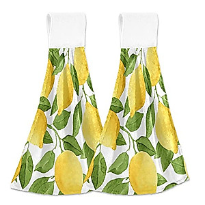 Hanging Kitchen Towel Lemon Absorbent Soft Hand Towel Hanging Tie Towels, 2 Pack