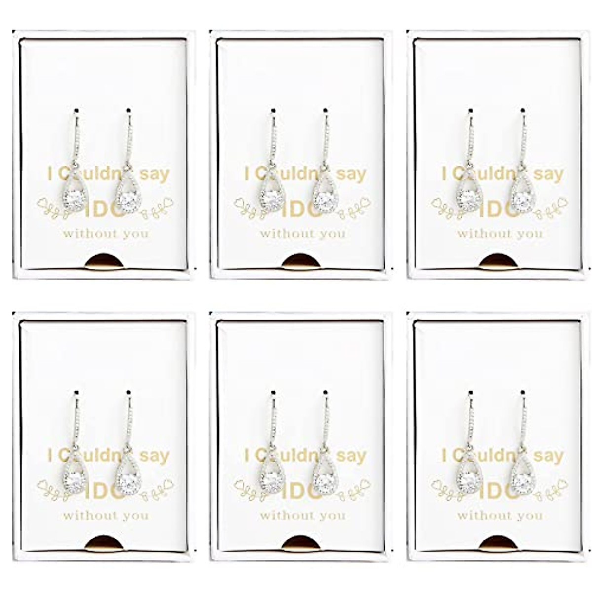 Bridesmaids Gift I Couldn't Say I Do Without You Teardrop Wedding Earrings Cubic Zirconia Dangle Drop Earring Bridesmaid Proposal Gifts Set of 6