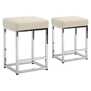 CangLong 24" Bar Stool Counter Height Bar Stools with Footrest Faux Leather Backless Kitchen Dining Cafe Chair with Sturdy Metal Steel Frame Base for Indoor Outdoor,Set of 2,Light Grey