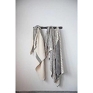 Creative Co-Op Coastal Black and White Stripe Woven Cotton Double Cloth Stitched Blanket and Frayed Edges Throw, Cream & Black