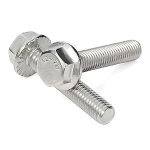 M6 x 16mm Flanged Hex Head Bolts Flange Hexagon Screws, Stainless Steel 18-8 (304), Plain Finish, 50 PCS