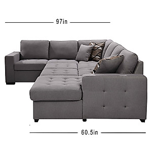 THSUPER Sectional Sleeper Sofa Couch Pull Out Bed with Storage Chaise, U Shape Oversized Sectionals Couches for Living Room, 6 Seater Gray