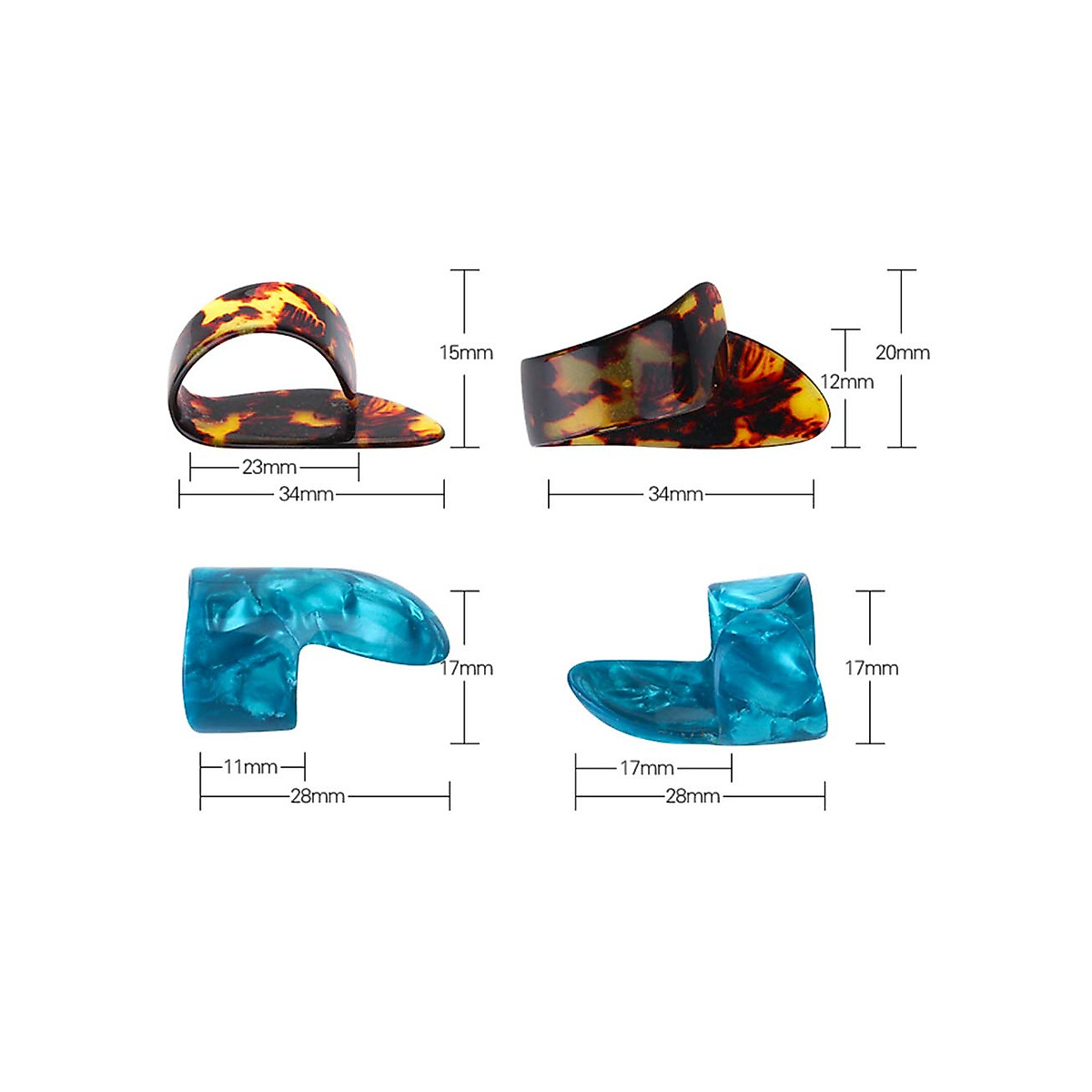 Thumb Finger Picks Plectrum With Plastic Picks Case, 1 Dozen (3 Pairs) SUNLP Celluloid Guitar thumb finger picks Mandolin Banjo thumb finger picks and Free 8pcs 0.46mm Guitar Picks (Mix Color)