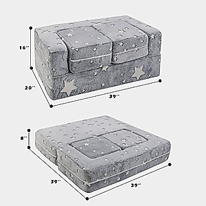 MeMoreCool Kids Couch Toddler Sofa, Star GlowSofa 3 in 1 Fold Out Kids Sofa, Modular Toddler Couch for Boys, Children Convertible Plush Sofa Play Set and Sofa Bed