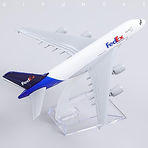QIYUMOKE 1/400 A380 Model Plane FedEx Diecast Metal Airplane Model kit -Sky Jumbo Airbus A380 Model Airplane with Stand (5.7 inches L) for Aviation Air Planes Gift, Desktop Display Decorations