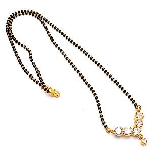 Jewar Mangalsutra Ad Cz Multi-Stones Gold Plated Black Crystal beaded Chain Jewelry For Women (6 Stones)