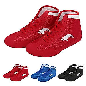 Kids Boxing Shoes Boy Girl Indoor Fitness Training Boots Breathable Non-Slip for Wrestling Squat (Blue, 2 Big Kids)