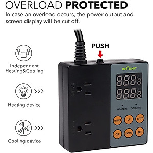 BN-LINK Digital Temperature Controller Heating Cooling 2-Stage Outlet Thermostat Controller Plug for Reptiles Aquarium Carboy Homebrew Breeding Fermenter Seed Germination °C/°F -40-176°F 15A/1875W