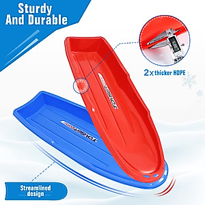 Snow Sled 2 Pack - 48“ Plus Size Toboggan 2 Person Sled for Kids and Adult Lightning Saucer Sleds for Winter Sledding Durable Plastic Snow Scooter Winter Outdoor Grass Dune Game
