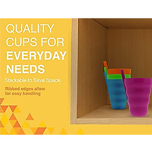 Arrow Home Products Sip A Cup with Built in Straw, 10oz, 4pk - BPA-free Straw Cups for Kids Great for Everyday Use - Made in the USA, Stackable Kids Straw Cups - Purple, Blue, Green, Orange