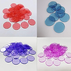 Toyvian Transparent Colorful Clear Bingo Counting Chip Plastic Markers, Plastic Bingo Chips, Transparent Color Mixture Counting Chips, for Carnival Bingo Games, Bingo Hall 200 Pieces (Random Color)