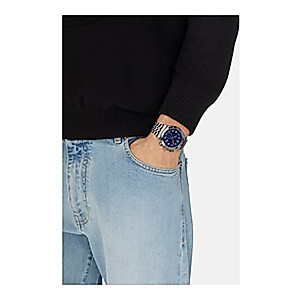 Versace Hellenyium Collection Luxury Mens Watch Timepiece with a Grey Bracelet Featuring a Grey Case and Blue Dial