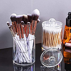 WISIEW Swab Holder Canisters with Lid, Bathroom Qtip Dispenser Apothecary Jars, Clear Plastic Cotton Ball Pad Container for Cotton Swabs, Q-Tips, Make Up Pads, Cosmetics